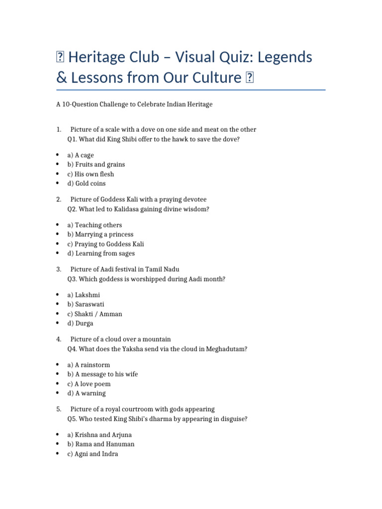 Indian Heritage Visual Quiz Challenge | PDF