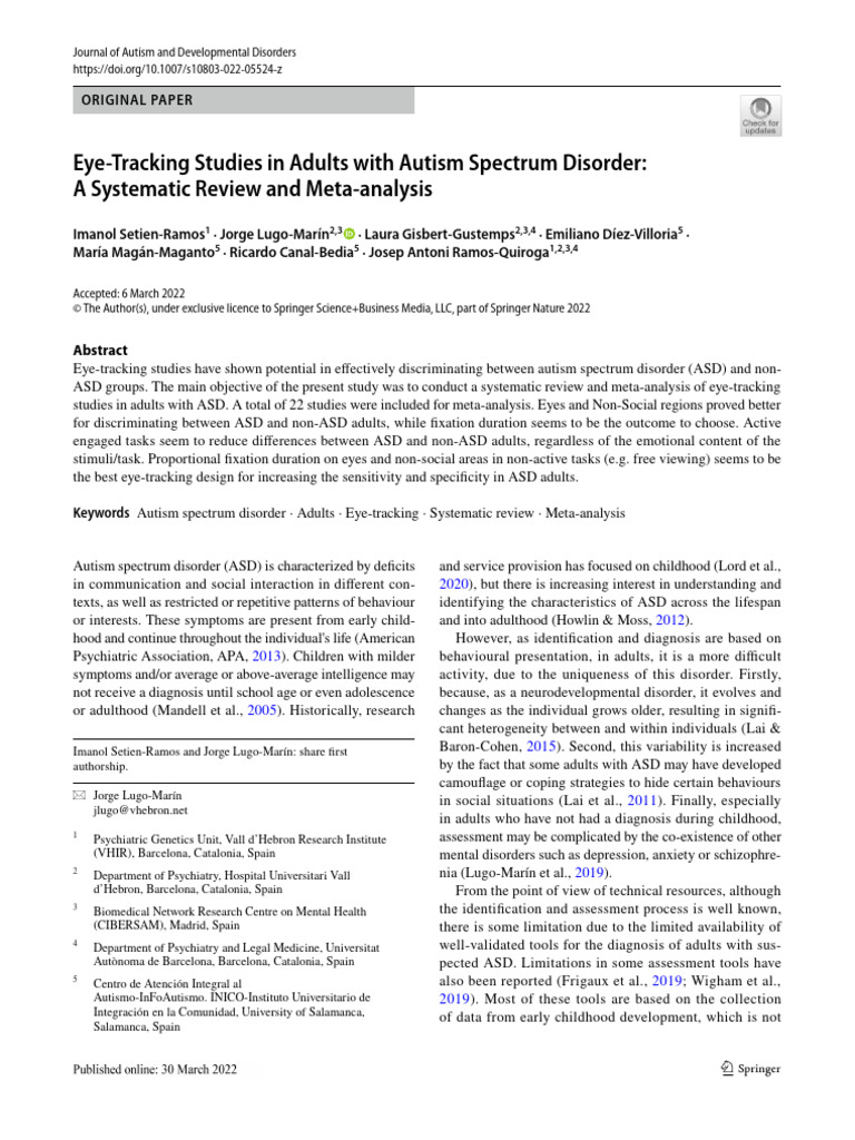 Eye Tracking Studies in Adults With Autism Spectrum Disorder | PDF ...