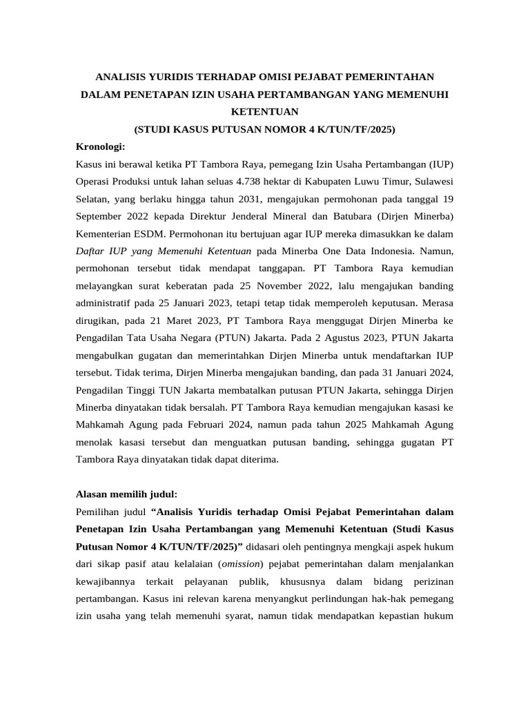 Analisis Omisi Pejabat IUP Pertambangan | PDF