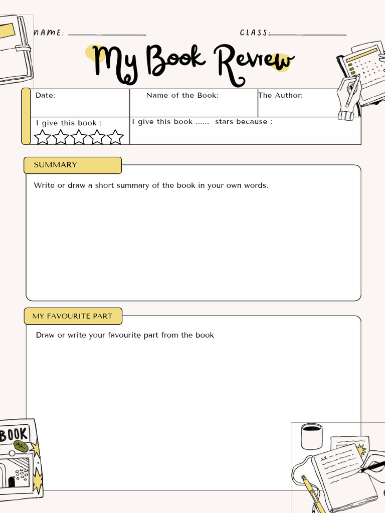 Book Review Worksheet in Cream Friendly Hand Drawn Style | PDF