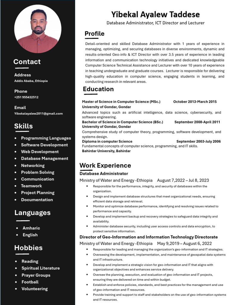 CV_2025 Yibekal Ayalew | PDF | Databases | Computer Science