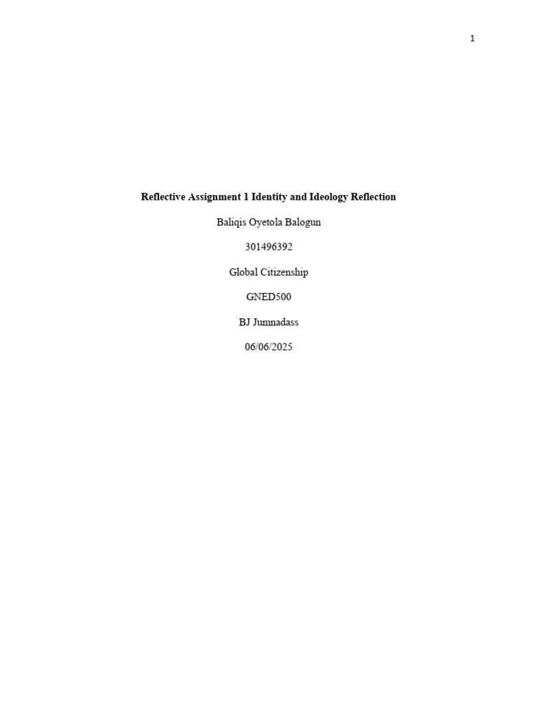 Reflective Assignment 1 Identity and Ideology Reflection | PDF ...