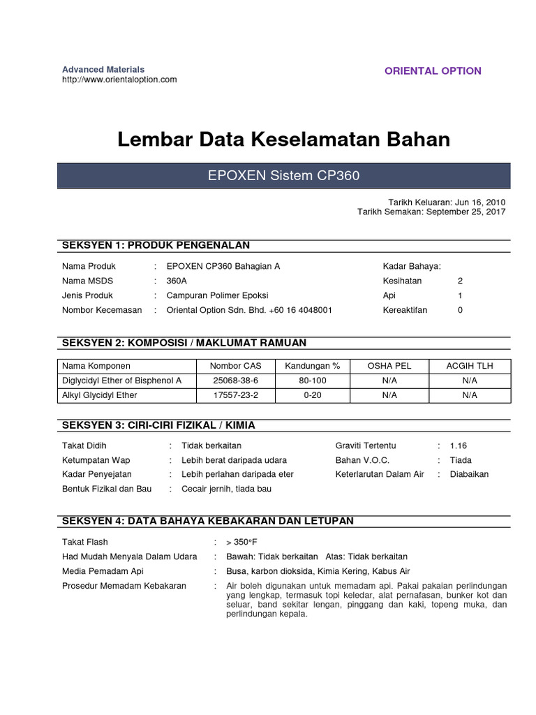MSDS Epoxy CP Series (Bahasa Version) | PDF