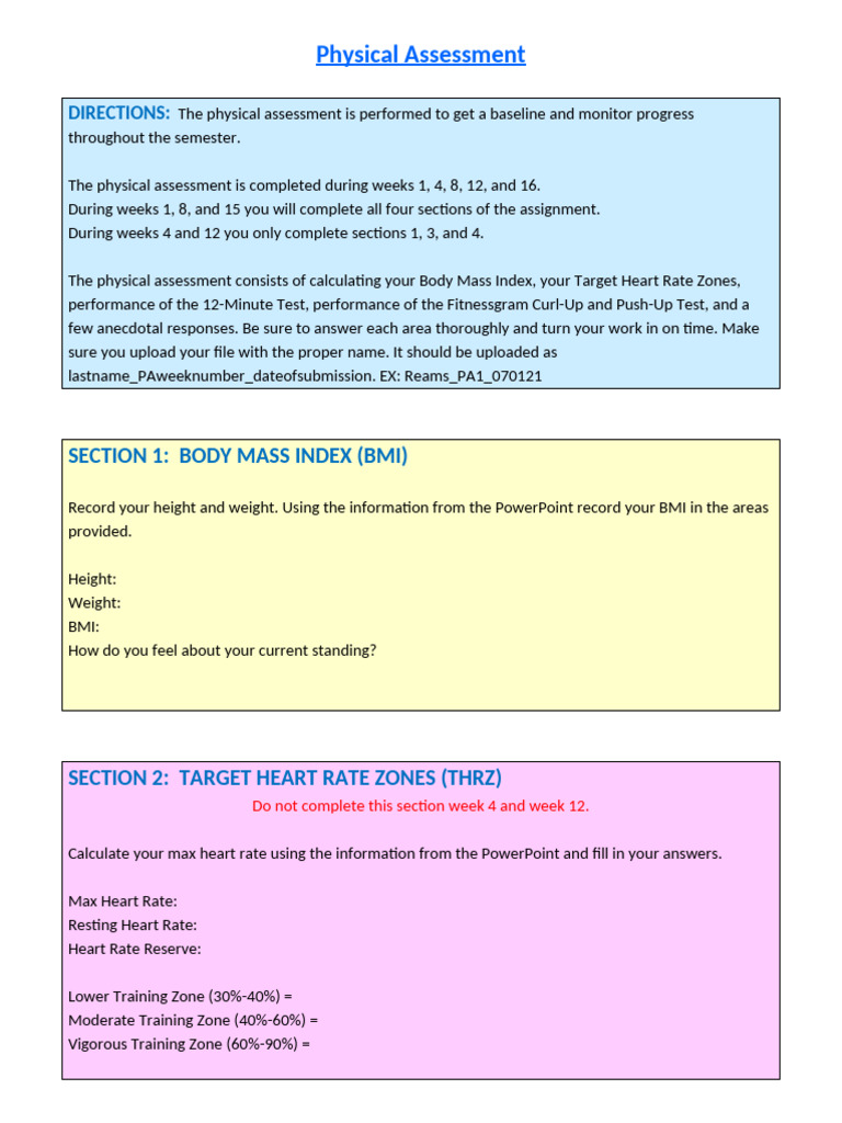 Physical Assessment Guidelines and Schedule | PDF | Body Mass Index ...