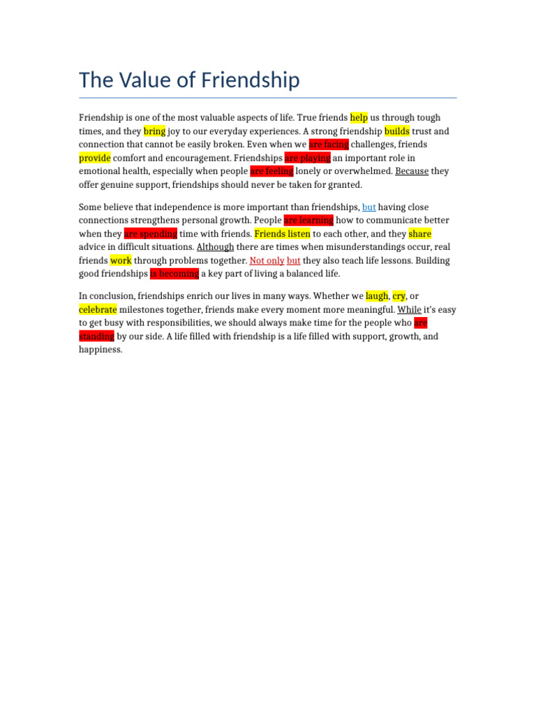 The Value of Friendship Essay 2 | PDF