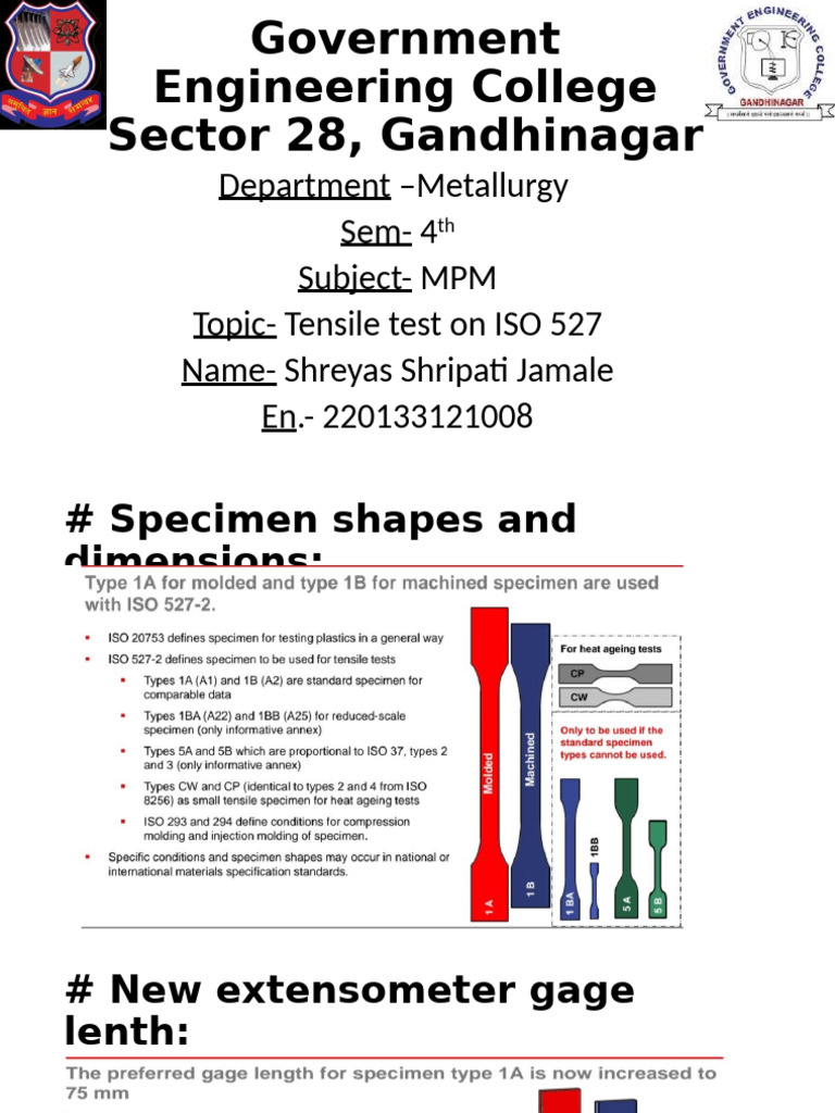 Tensile Testing Overview ISO 527 | PDF