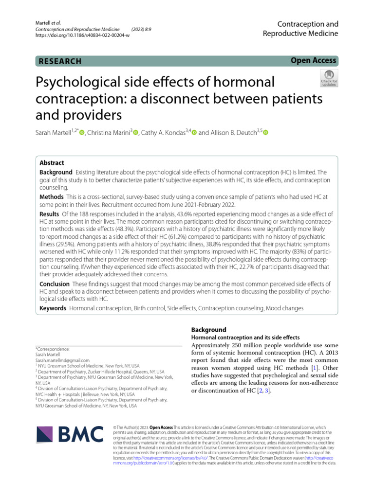 Psychological Side Effects of Hormonal Contraception: A Disconnect ...