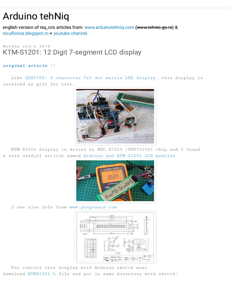 Arduino TehNiq - KTM-S1201 - 12 Digit 7-Segment LCD Display | PDF