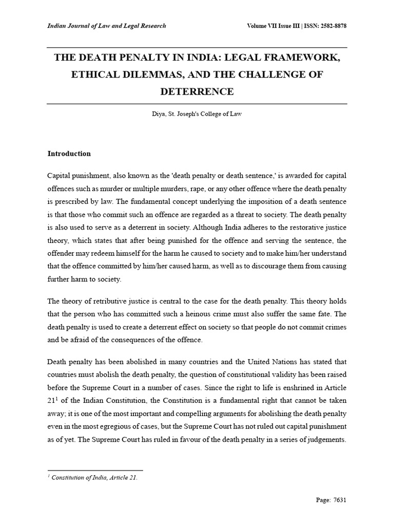 The Death Penalty in India- Legal Framework Ethical Dilemmas and the Challenge of Deterrence ...