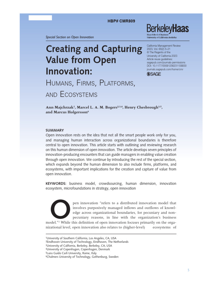 Capturing Value Through Open Innovation | PDF | Innovation | Creativity
