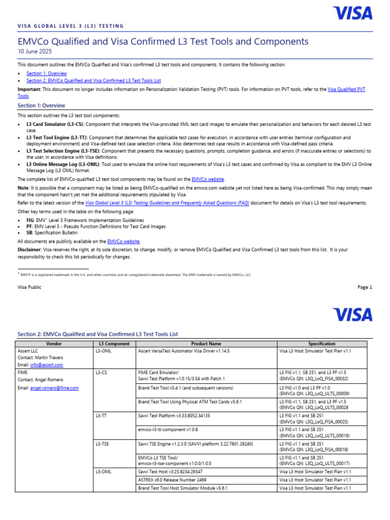 Emvco Qualified and Visa Confirmed l3 Test Tools | PDF | Emv | Computing