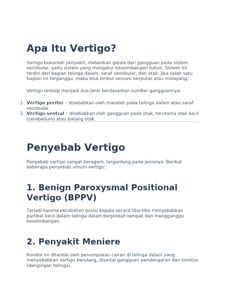 Panduan Lengkap tentang Vertigo dan Penyebabnya | PDF
