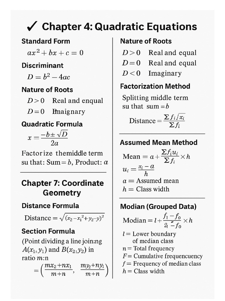 Chapter 4-7-14 Formula Sheet | PDF