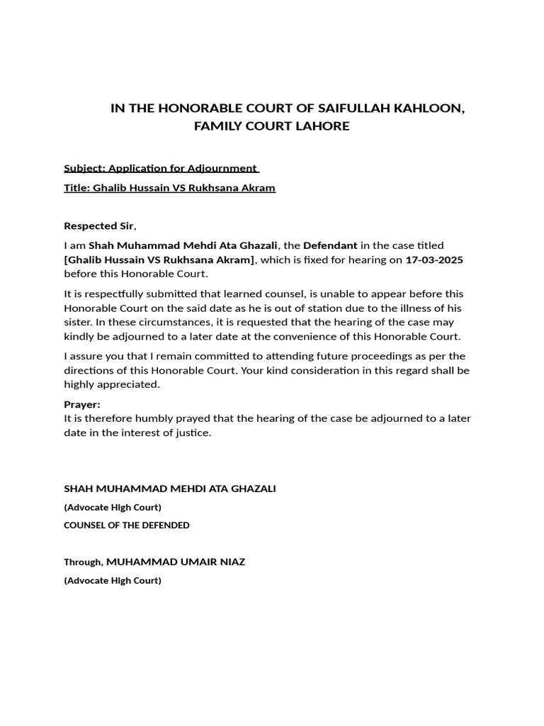 Application for Adjourment | PDF