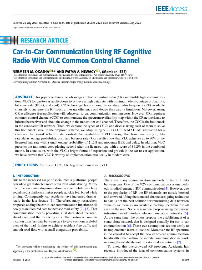 Car-To-Car Communication Using RF Cognitive Radio With VLC Common ...