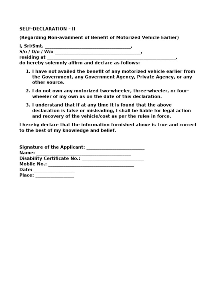 Non-Availment Declaration for Vehicles | PDF
