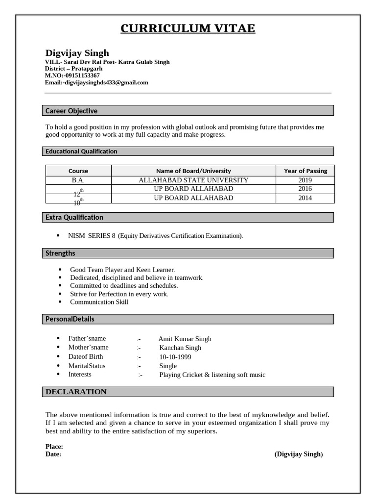 Curriculum Vitae: Digvijay Singh | PDF