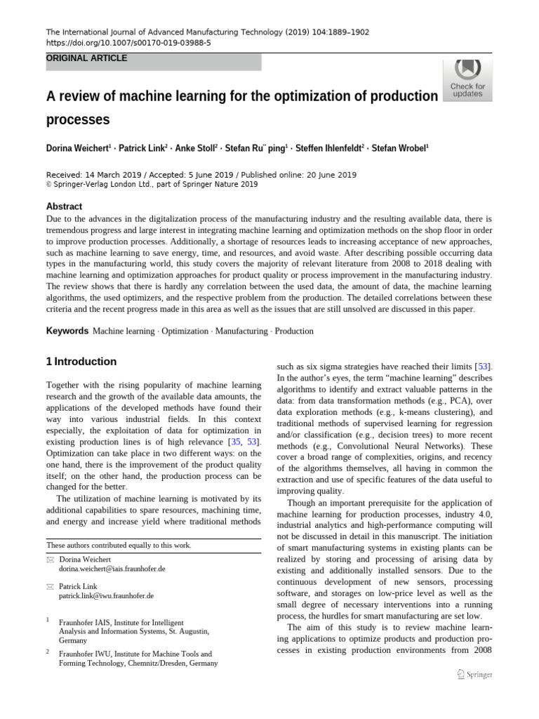 A Review of Machine Learning for the Optimization of Production Processes | PDF | Machine ...