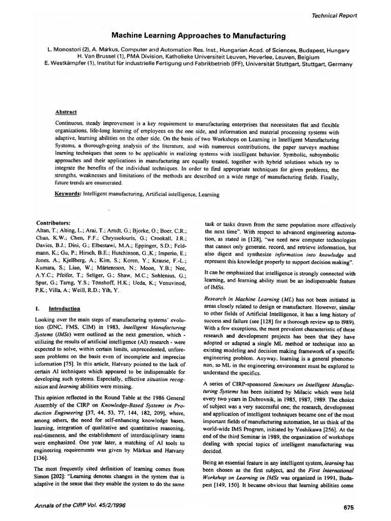 Machine Learning Approaches To Manufacturing | PDF