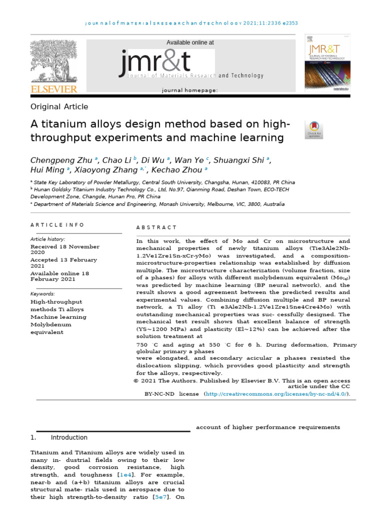 A Titanium Alloys Design Method Based On High-Throughput Experiments ...