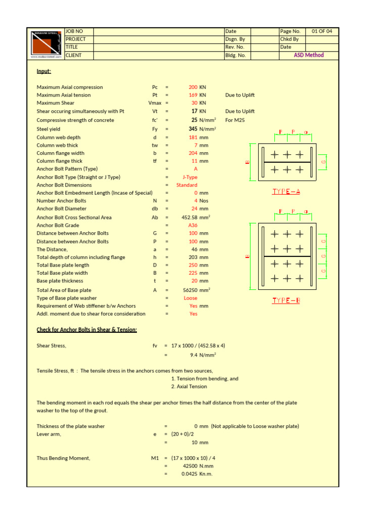 Structural Analysis of Base Plate Design | PDF | Bending | Column
