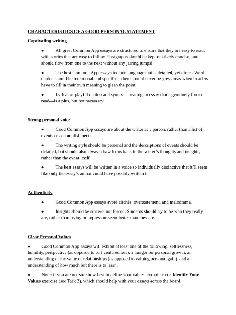 Characteristics of A Good Personal Statement | PDF | Essays | Cognition