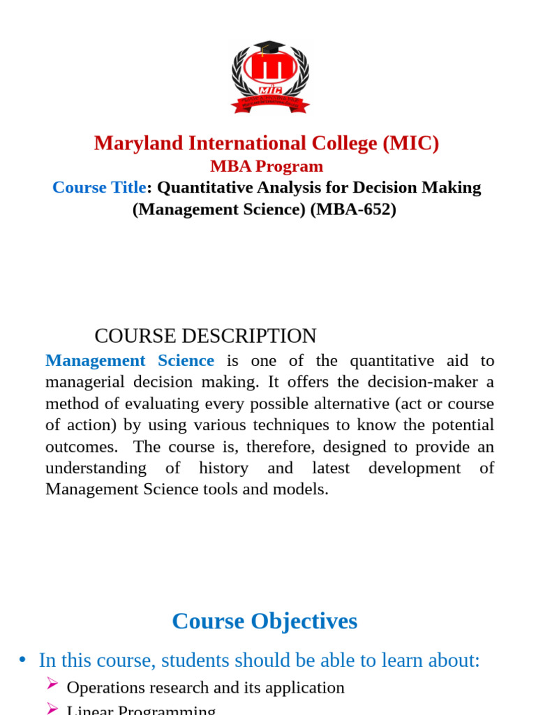 MBA Quantitative Analysis Course Overview | PDF | Mathematical ...