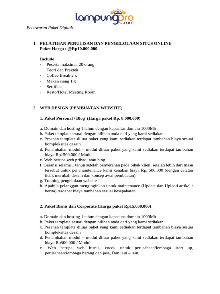 Paket Digital: Pelatihan & Web Design | PDF