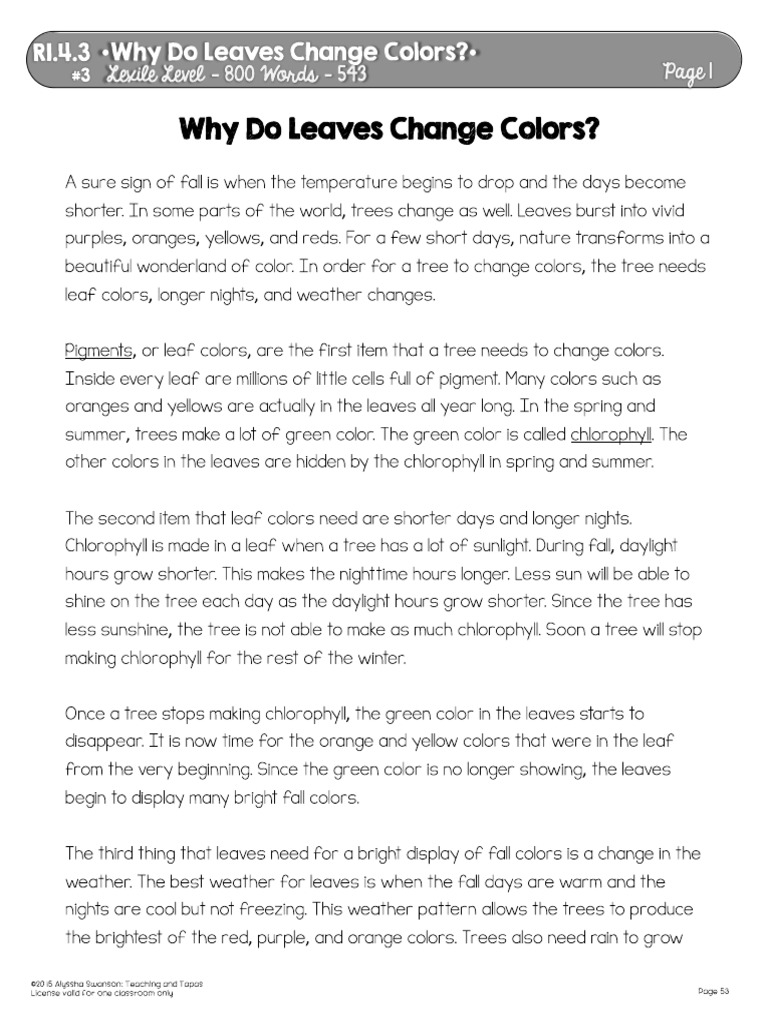 RI.4.3.3 Why Do Leaves Change Color | PDF