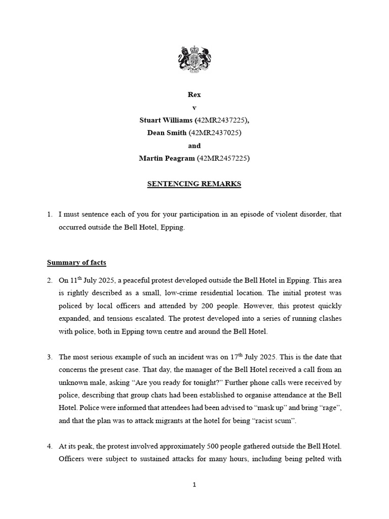 Uk Attack On Migrants R V Williams Smith and Peagram | PDF | Sentence ...