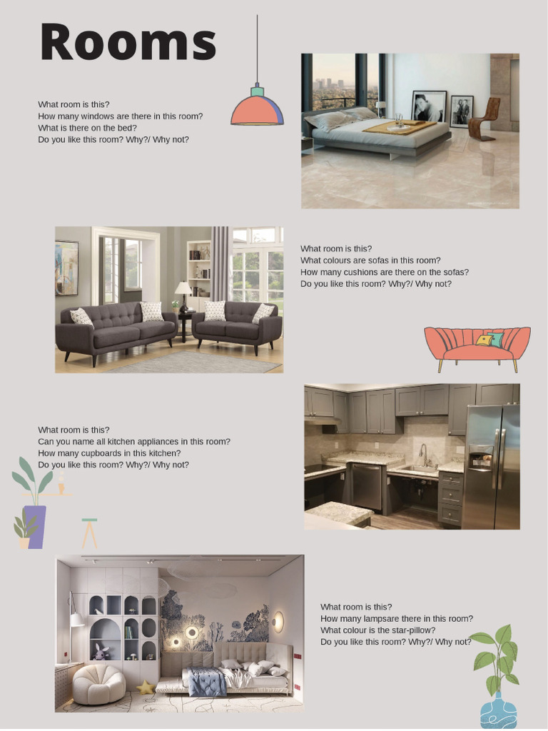 Rooms Questions Picture Description Exercises Worksheet Templates ...