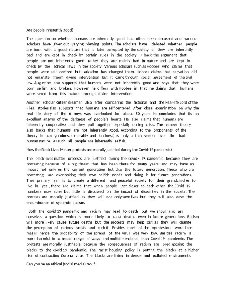 Are Humans Inherently Good or Bad? | PDF