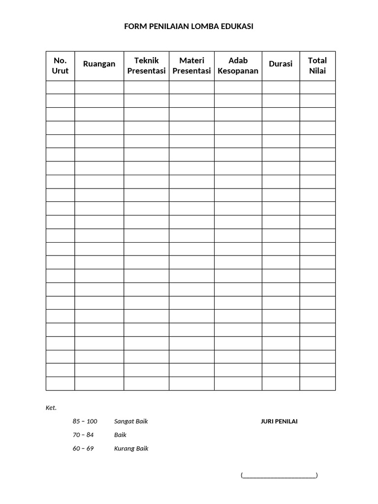 Form Penilaian Lomba | PDF