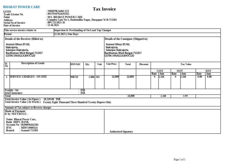 GPT Casting Tax Invoice | PDF | Invoice | Payments