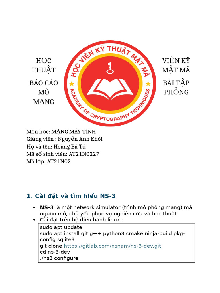 AT21N0207 Hoang Ba Tu ThucHanh NS3 Wireshark - Docx 0 | PDF