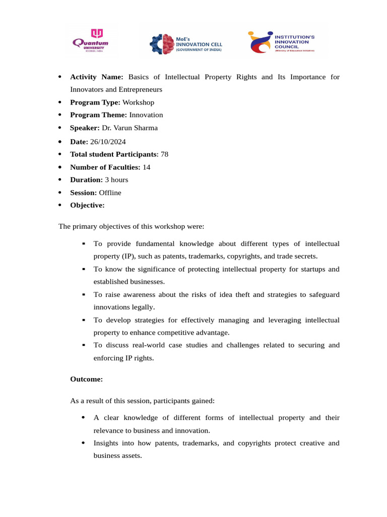 Intellectual Property Rights Workshop | PDF