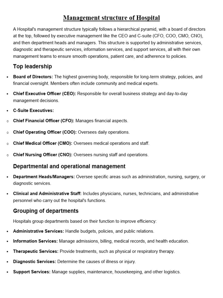 Hospital Management Structure Overview | PDF | Hospital | Medical Imaging
