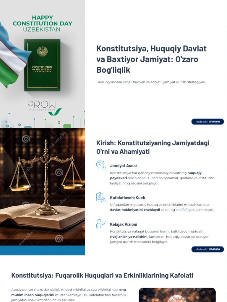 Konstitutsiya Huquqiy Davlat Va Baxtiyor Jamiyat Ozaro Bogliqlik | PDF
