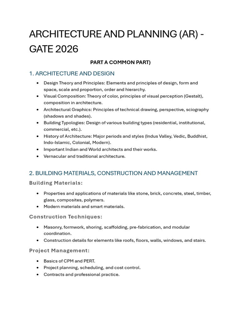 GATE 2026 Architecture Syllabus Overview | PDF | Architectural Design ...