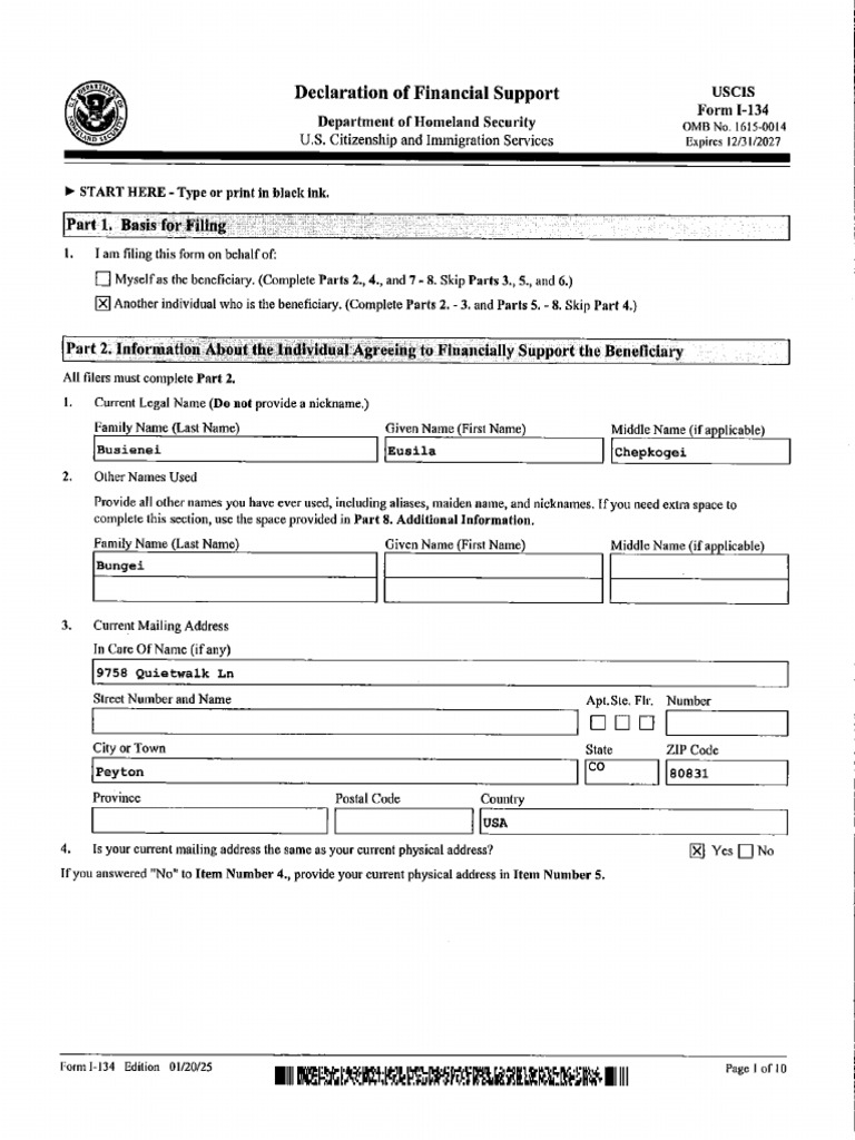 Form I-134, Declaration of Financial Support2 | PDF | Business | Financial Services