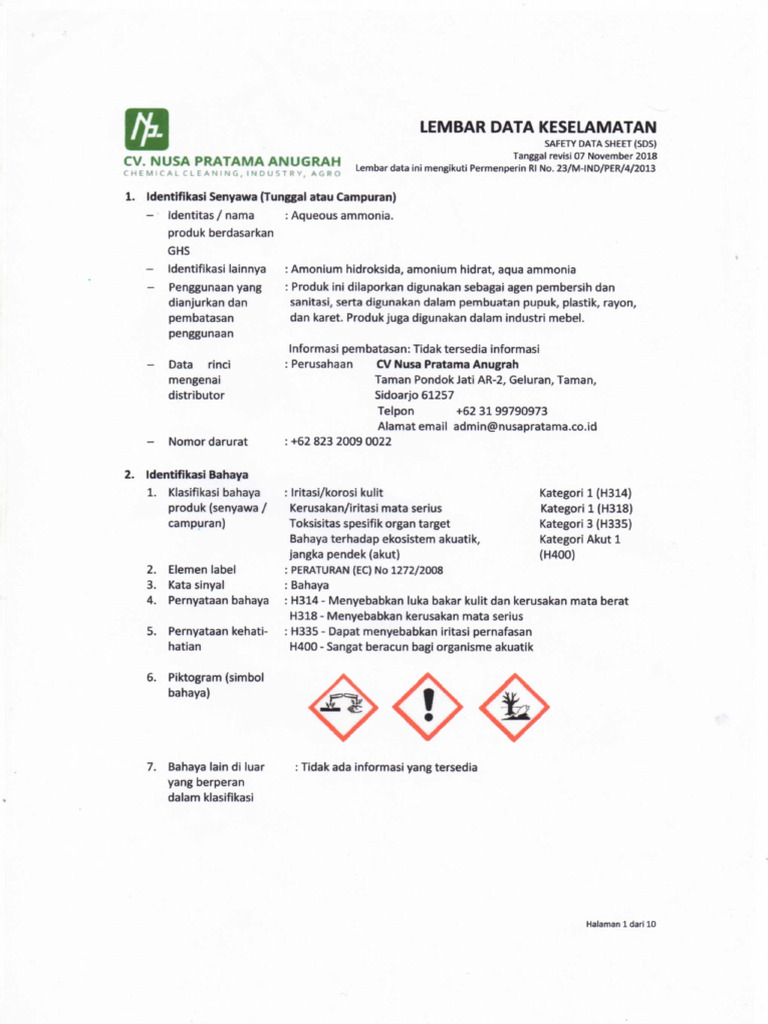 MSDS Ammonia | PDF