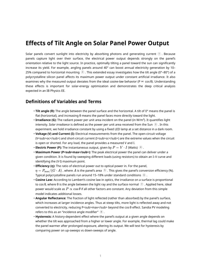 Impact of Solar Panel Tilt on Power Output | PDF | Photovoltaics ...