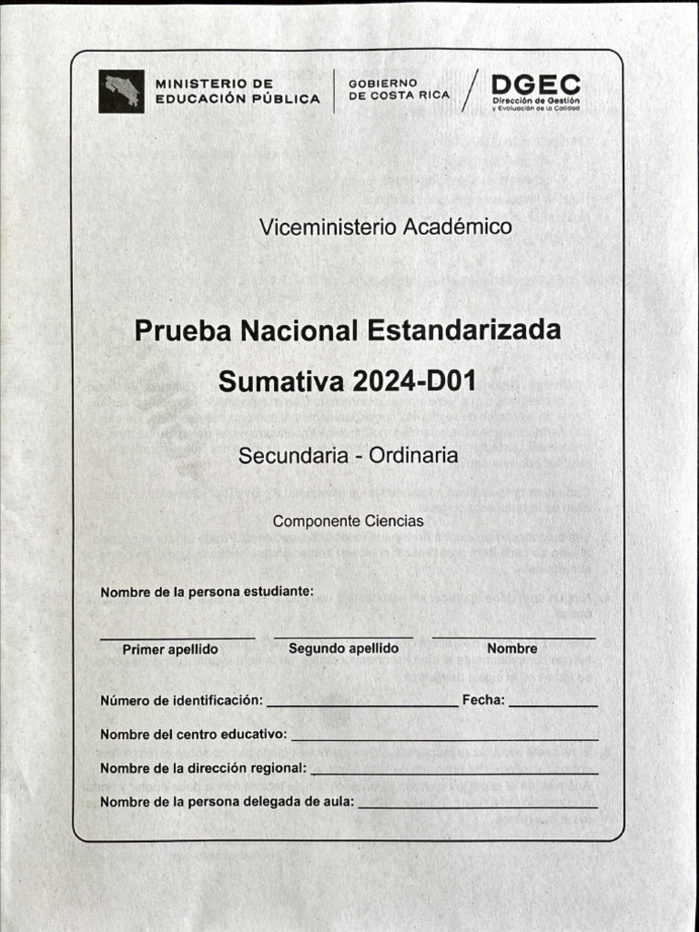 Prueba Estandarizada Ciencias Académico Diurna 2024 | PDF