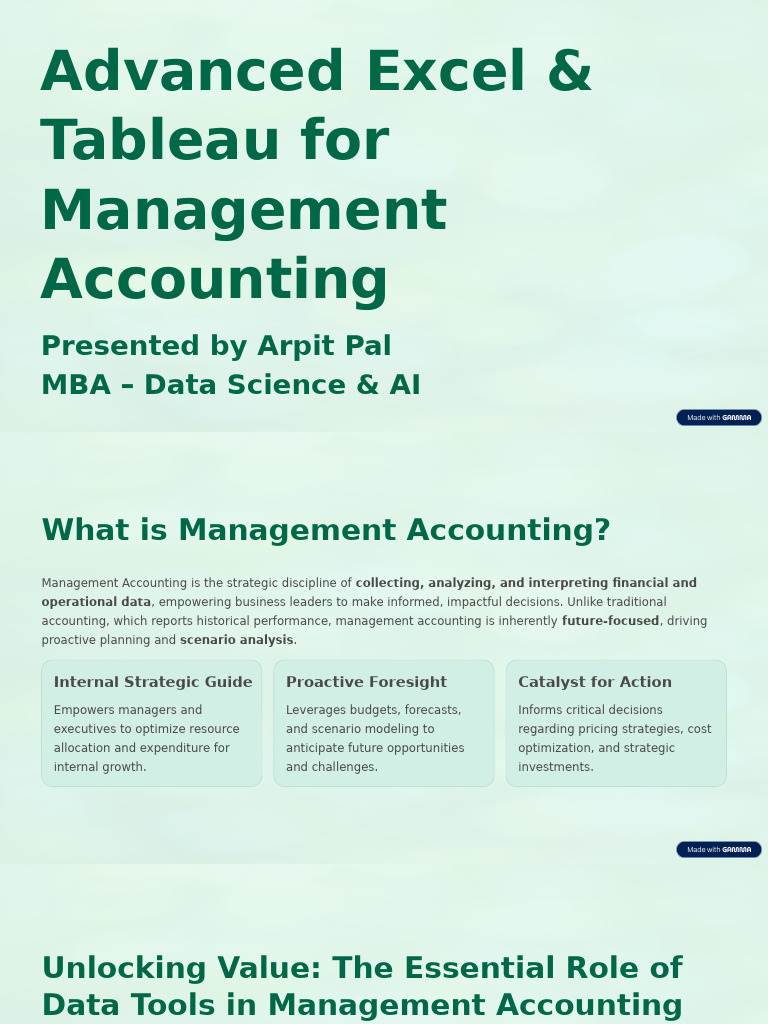 Advanced Excel and Tableau For Management Accounting | PDF | Profit ...