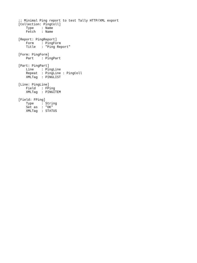 Tally HTTP/XML Export Ping Report | PDF