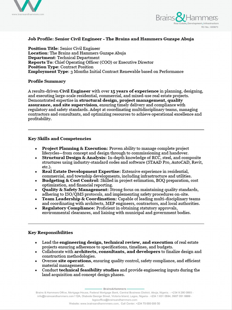 Senior Civil Engineer Job Description | PDF | Project Management ...