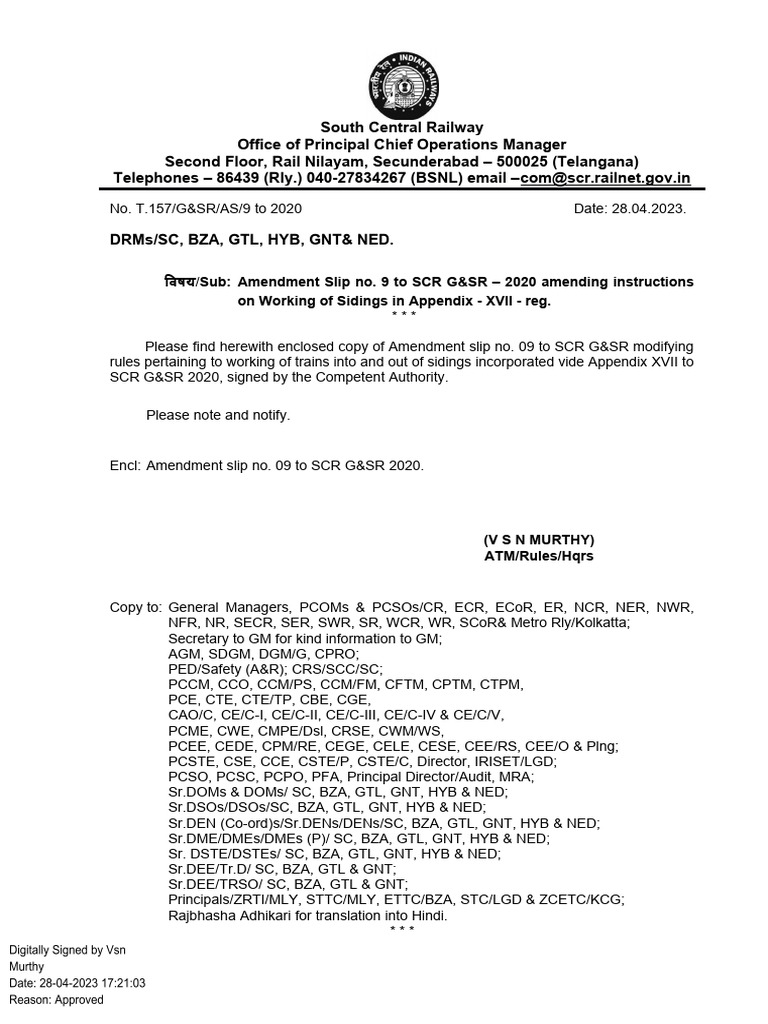 As 09 To SCR G&SR 2020 Signed | PDF | Transport | Rail Transport