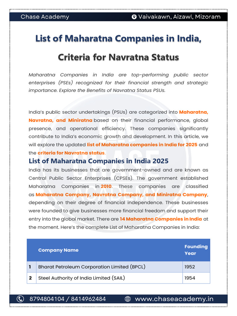 Maharatna Companies in India 2025 List | PDF | Hydrocarbons | Economy ...