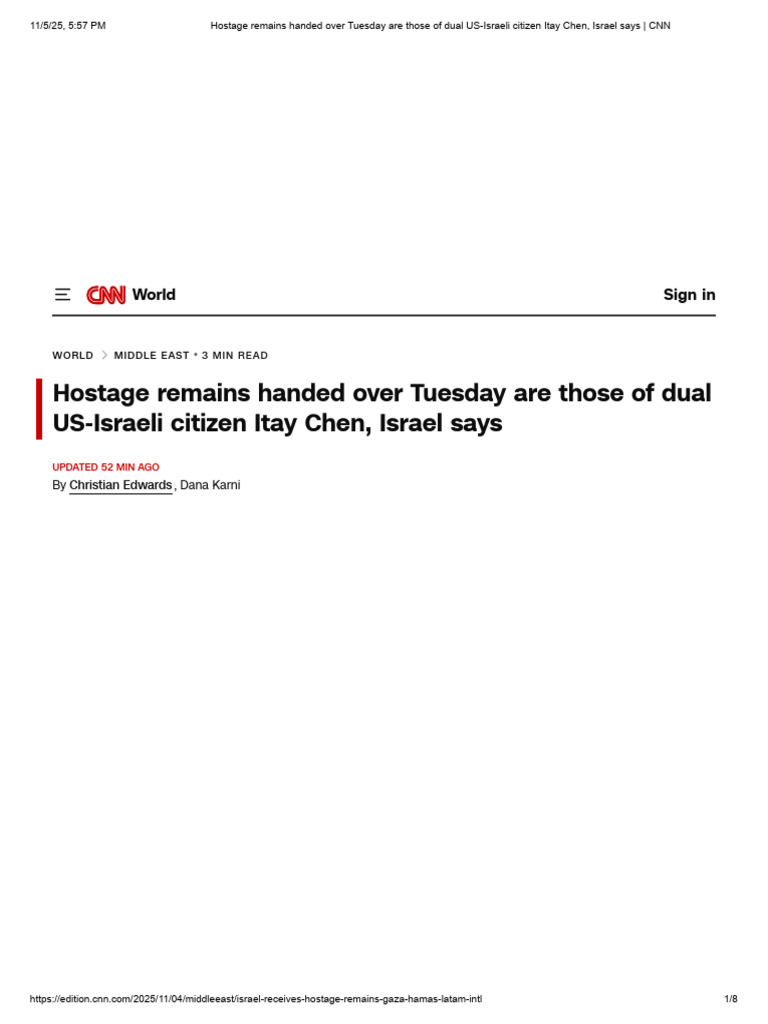 Hostage Remains Handed Over Tuesday Are Those of Dual US-Israeli ...