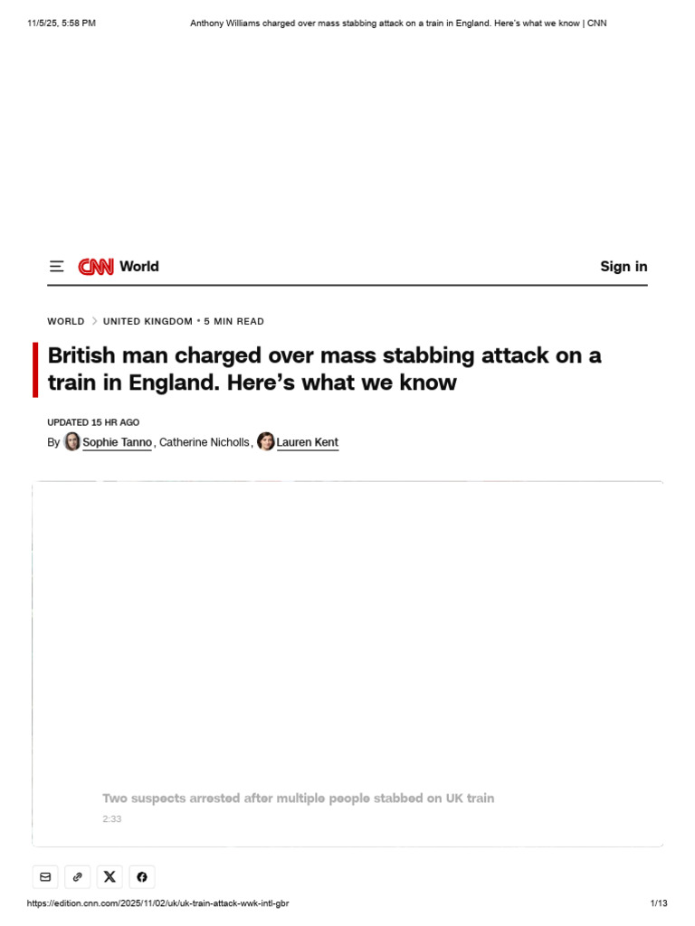 Anthony Williams Charged Over Mass Stabbing Attack On A Train in ...